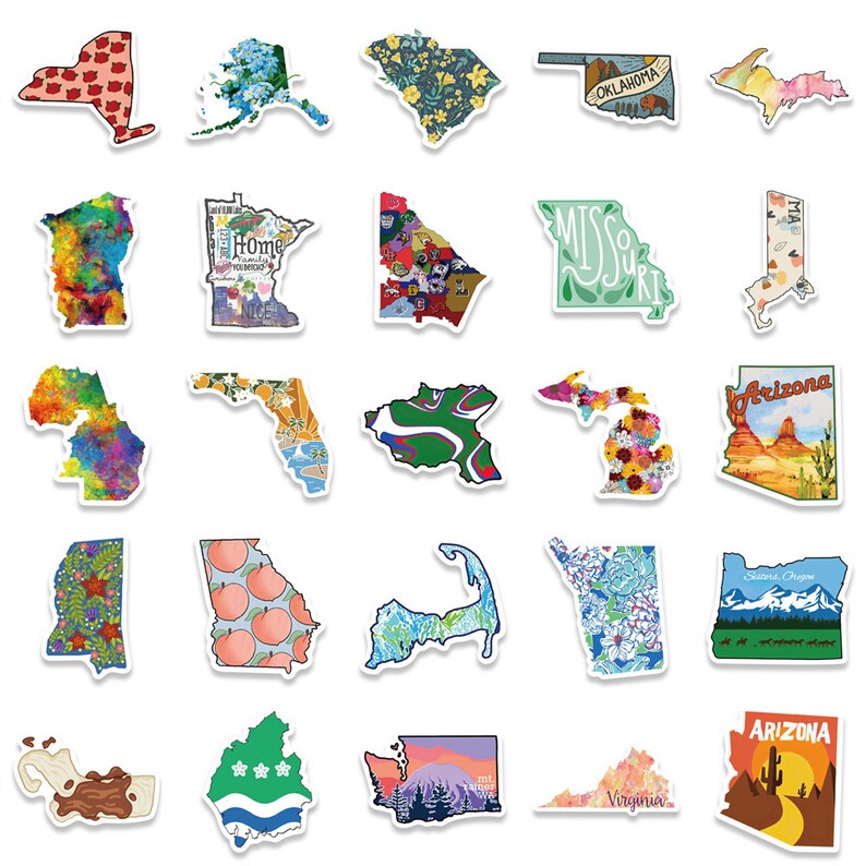 55 Stickers USA States Map Design Cute Aesthetic Stickers Decal ...