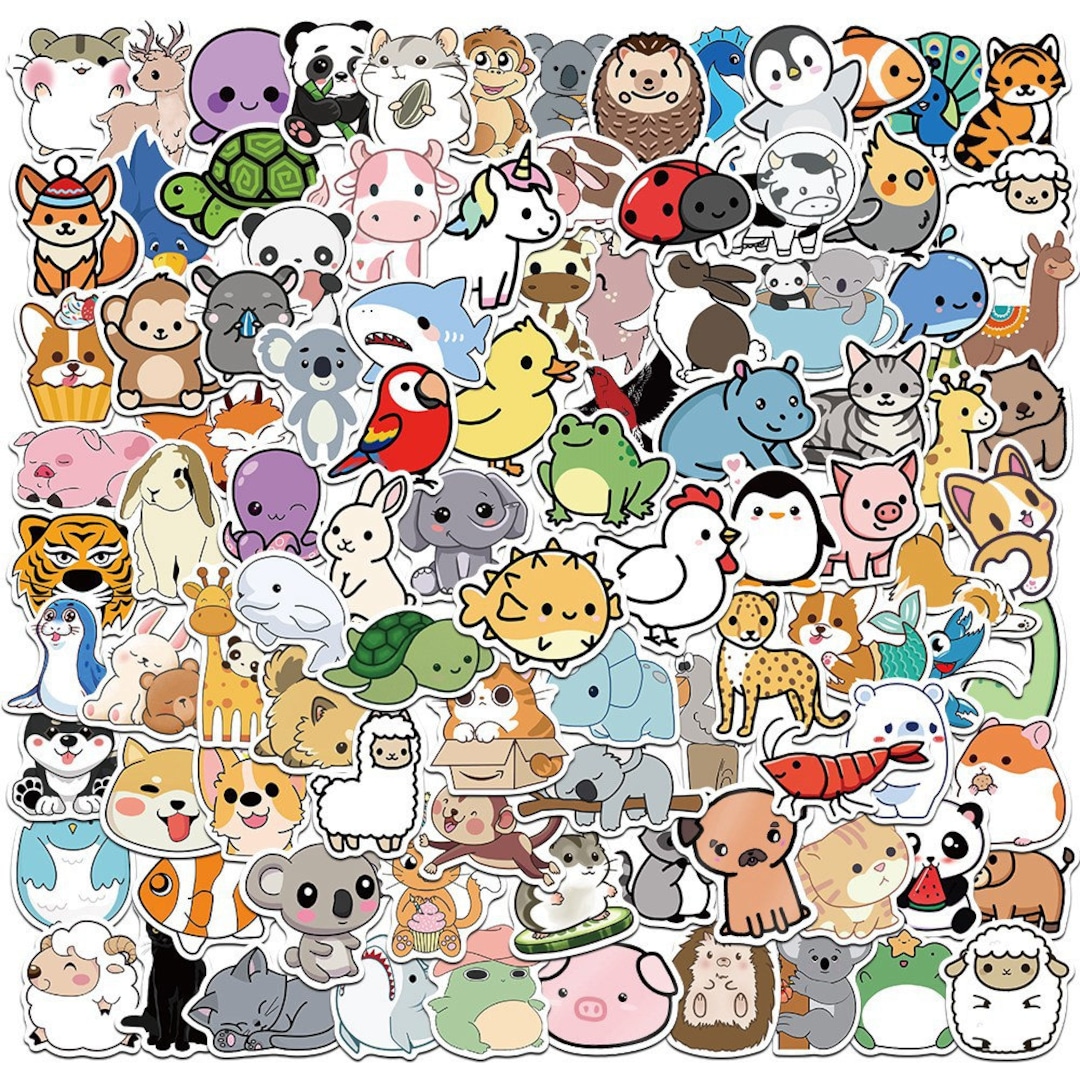 100 Stickers Cat Sheep Panda Koala Tiger Pig Dog Elephant Animals Theme ...