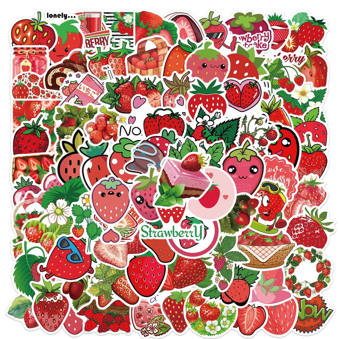 100 Stickers Strawberry Fruit Theme Design Cute Aestheic Stickers ...