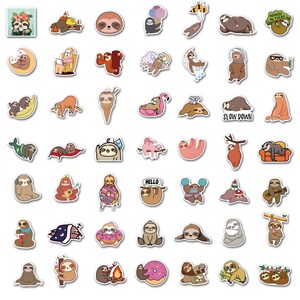100 Stickers Cute Animal Sloths Theme Design Cute Aestheic Stickers ...