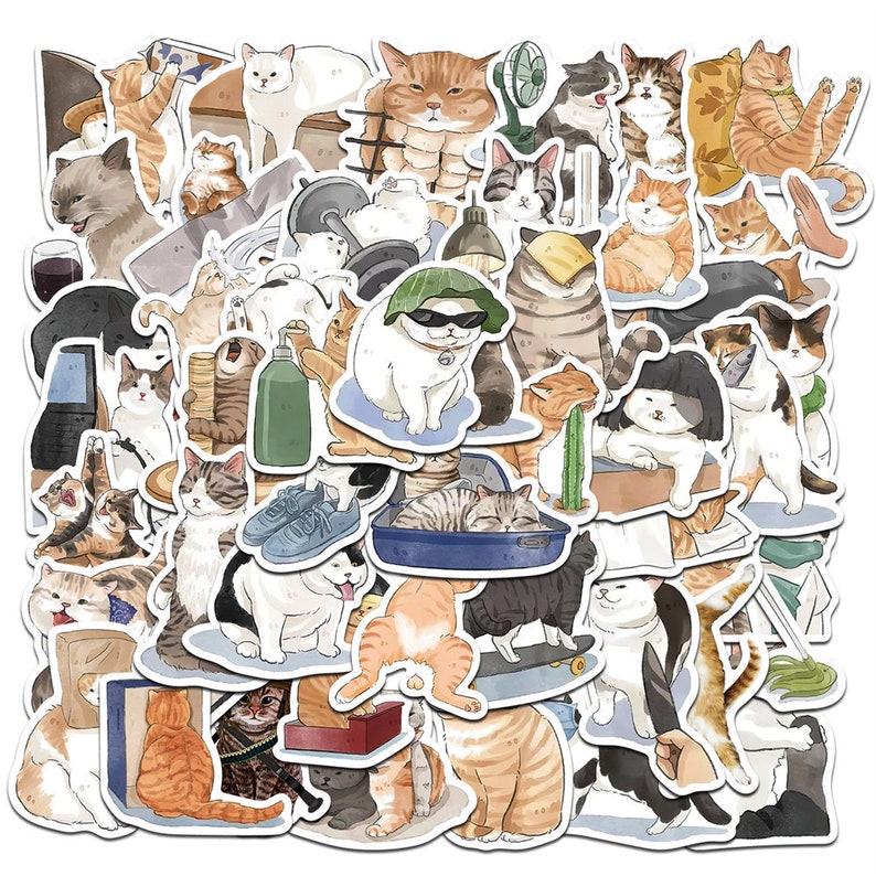 50 Stickers Cat 2 Design Cute Aesthetic Stickers Decal Collection ...
