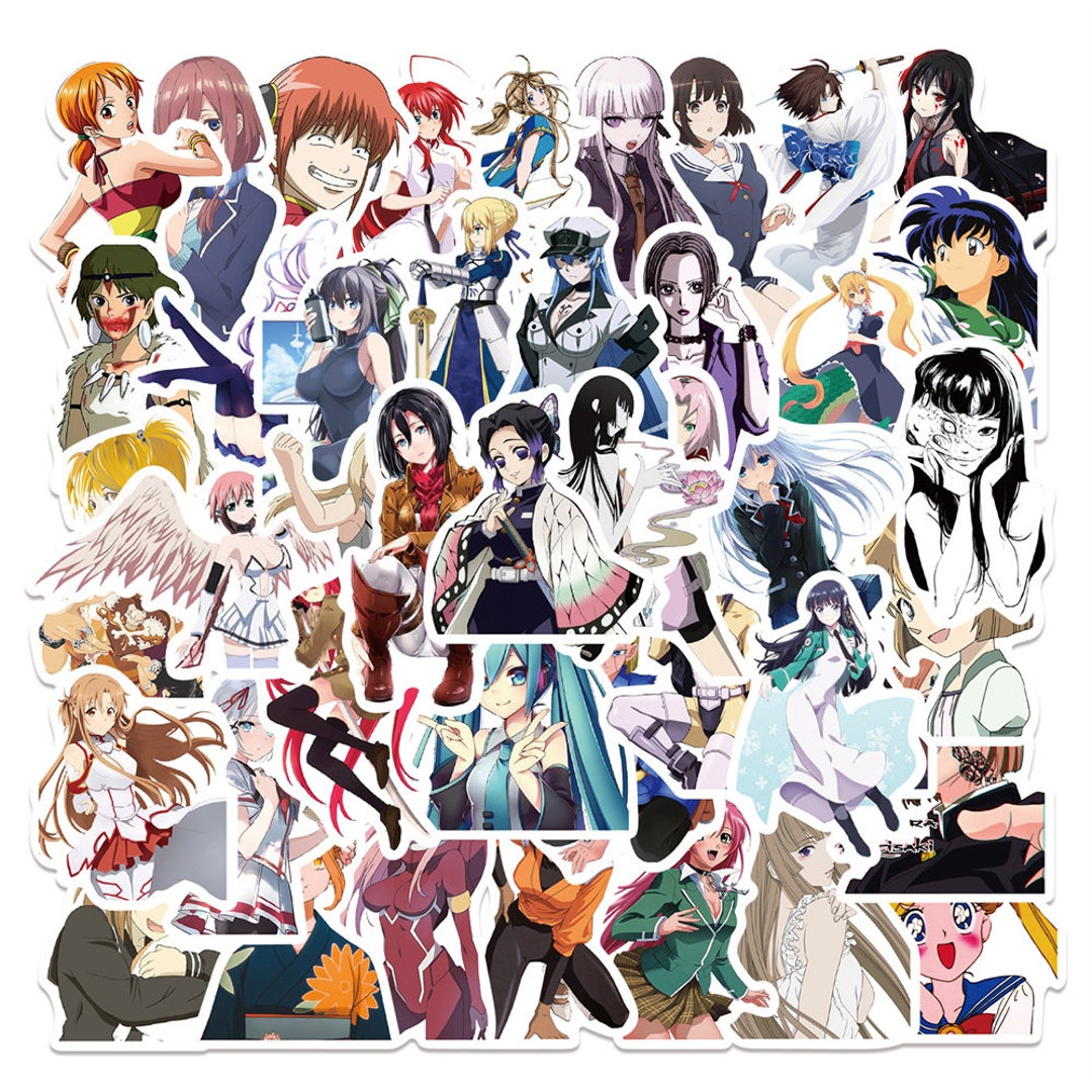 50 Stickers Anime Girls 2 Design Cute Aesthetic Stickers Decal ...