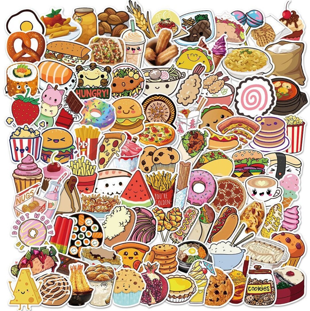 100 Stickers Food Theme Design Cute Aestheic Stickers Collection - Etsy