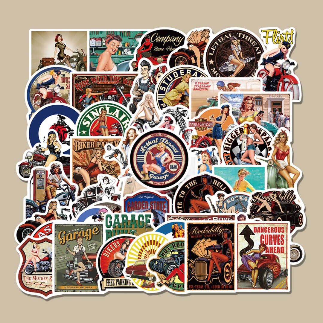 50 Stickers Retro Motor Girls P1 Design Cute Aesthetic Stickers Decal ...