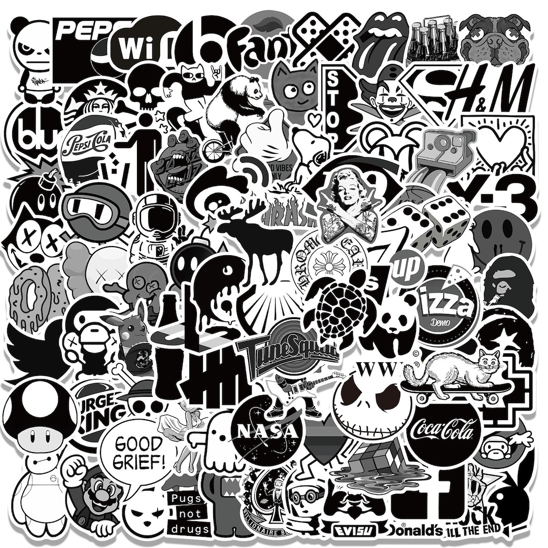 100 Stickers Black White Fashion Theme Design Cute Aestheic Stickers ...