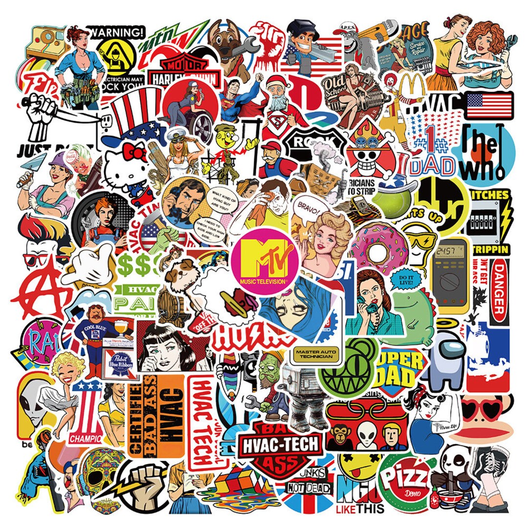 100 Stickers Retro Pop Style Theme Design Cute Aestheic Stickers ...