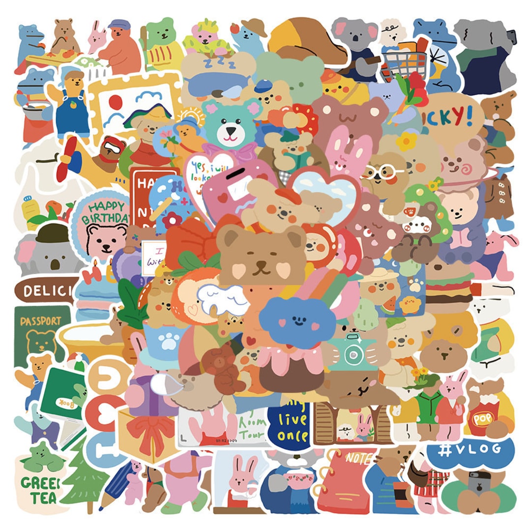 100 Stickers INS Bear Theme Design Cute Aestheic Stickers Collection ...