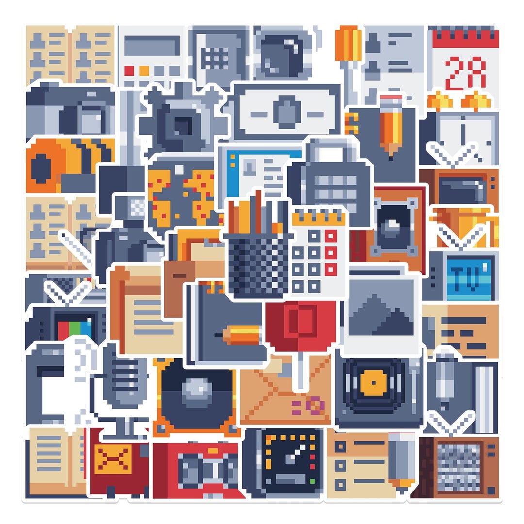 48 Stickers INS Pixels Design TV Folder Calculator Retro Goods Pack 3 ...