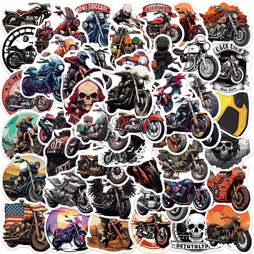 50 PCS Vintage Motorcycle & Skull Stickers: Biker Vinyl Decals - Etsy