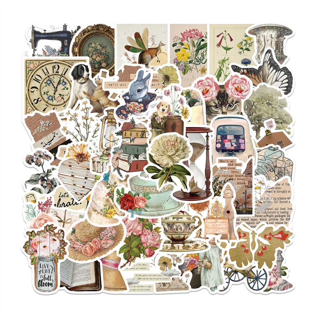 50 Stickers Retro Vintage Art 2 Design Cute Aesthetic Stickers Decal ...