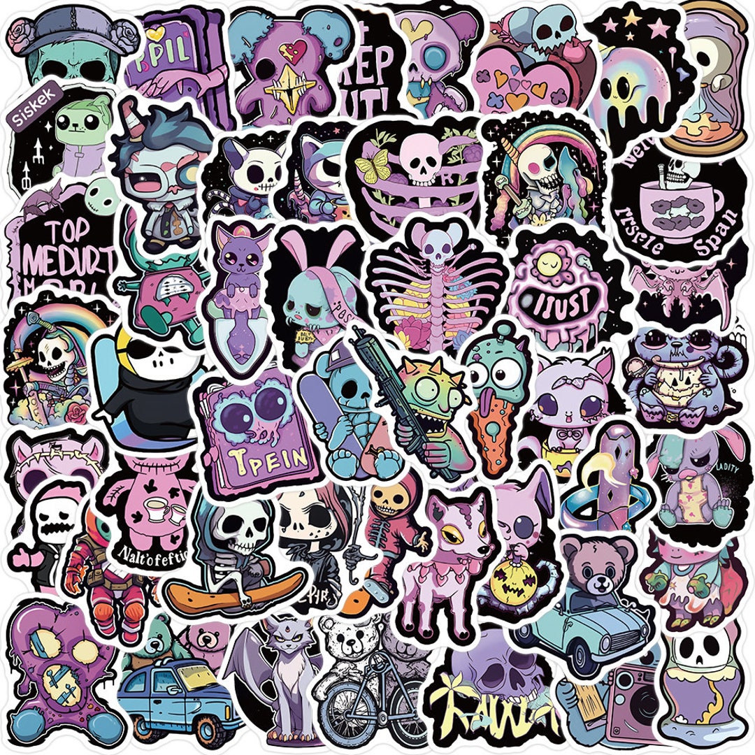 50 Stickers Dark Cute Gothic Skull Doll Design Cute Aesthetic Stickers ...