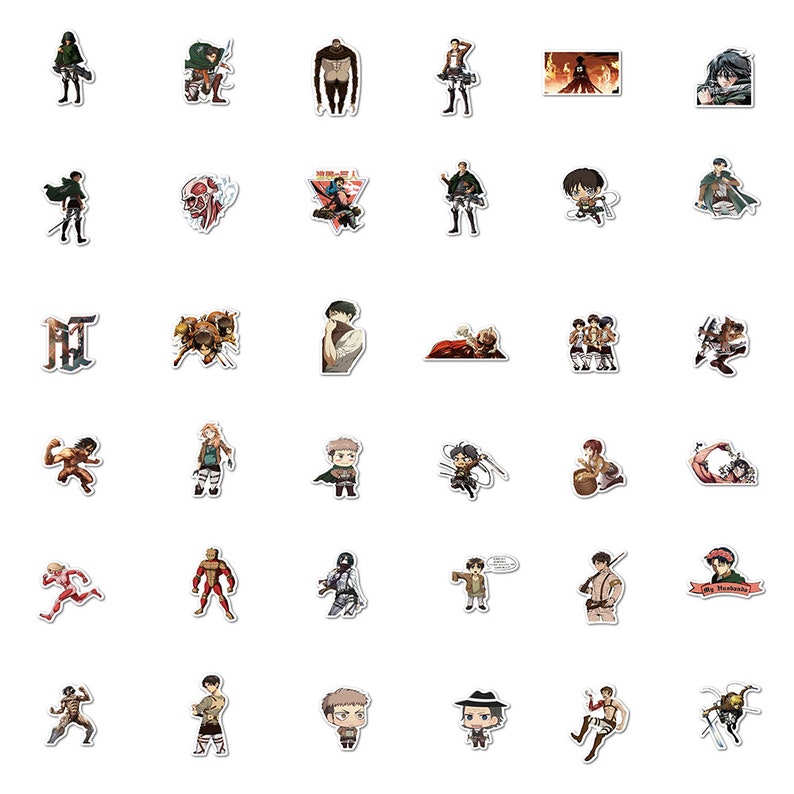 50 Stickers Attack on Titan Levi Eren Jaeger Mikasa Japanese Anime ...