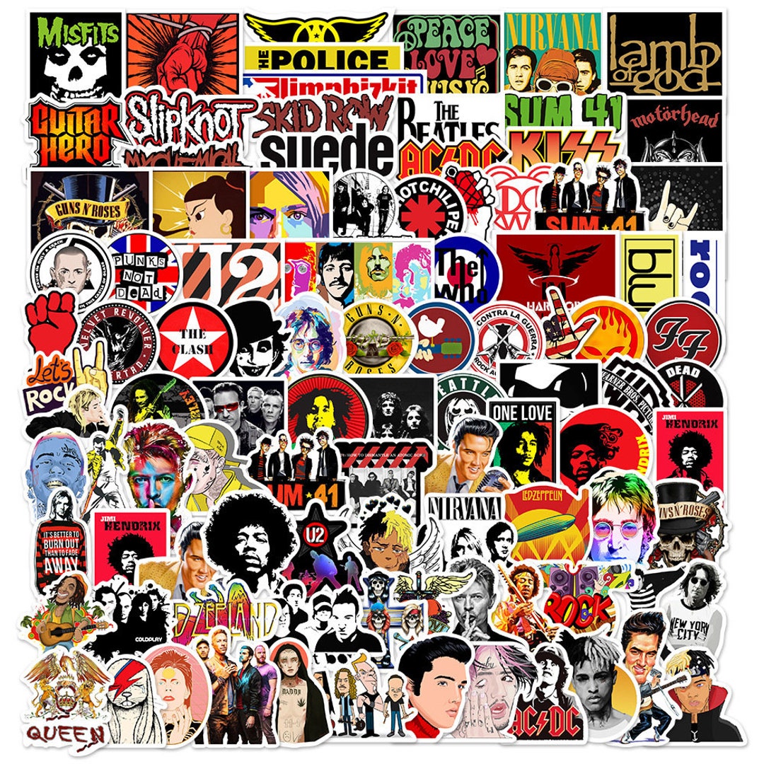 100 Stickers Rock 'N' Roll Music Bands Theme Design Cute Aestheic ...