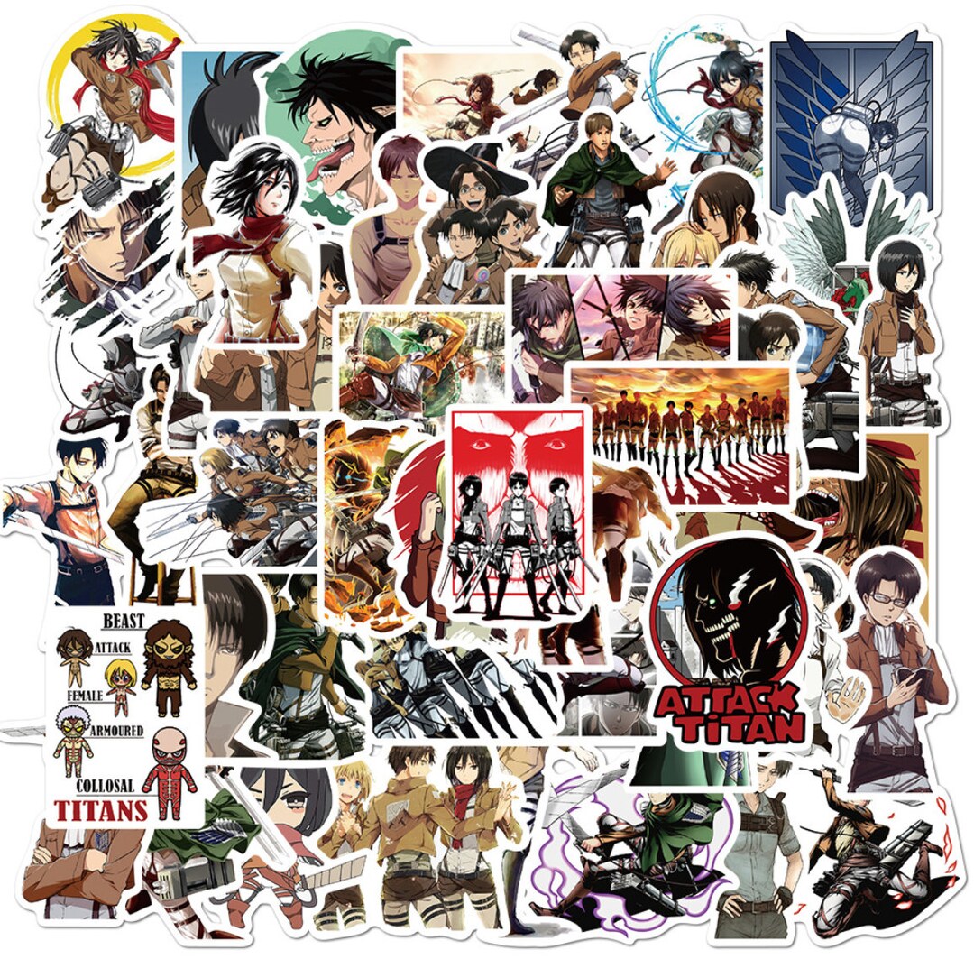 50 Stickers Attack on Titan Levi Armin Eren Jaeger Mikasa Design Cute ...
