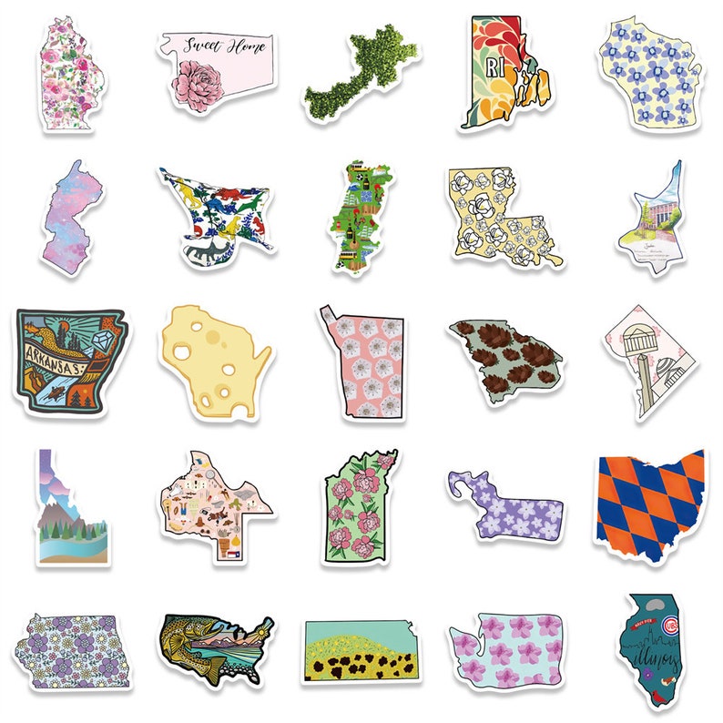 55 Stickers USA States Map Design Cute Aesthetic Stickers Decal ...