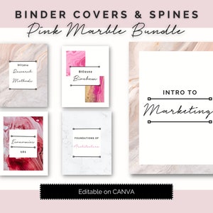 EDITABLE Pink Marble Binder Covers for College Students, Teachers, Back ...
