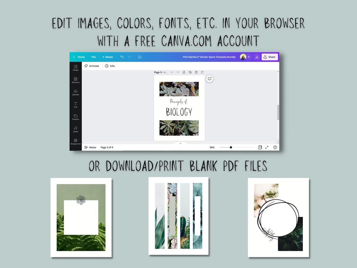 EDITABLE Succulent Binder Cover Bundle for College Students, Teachers ...