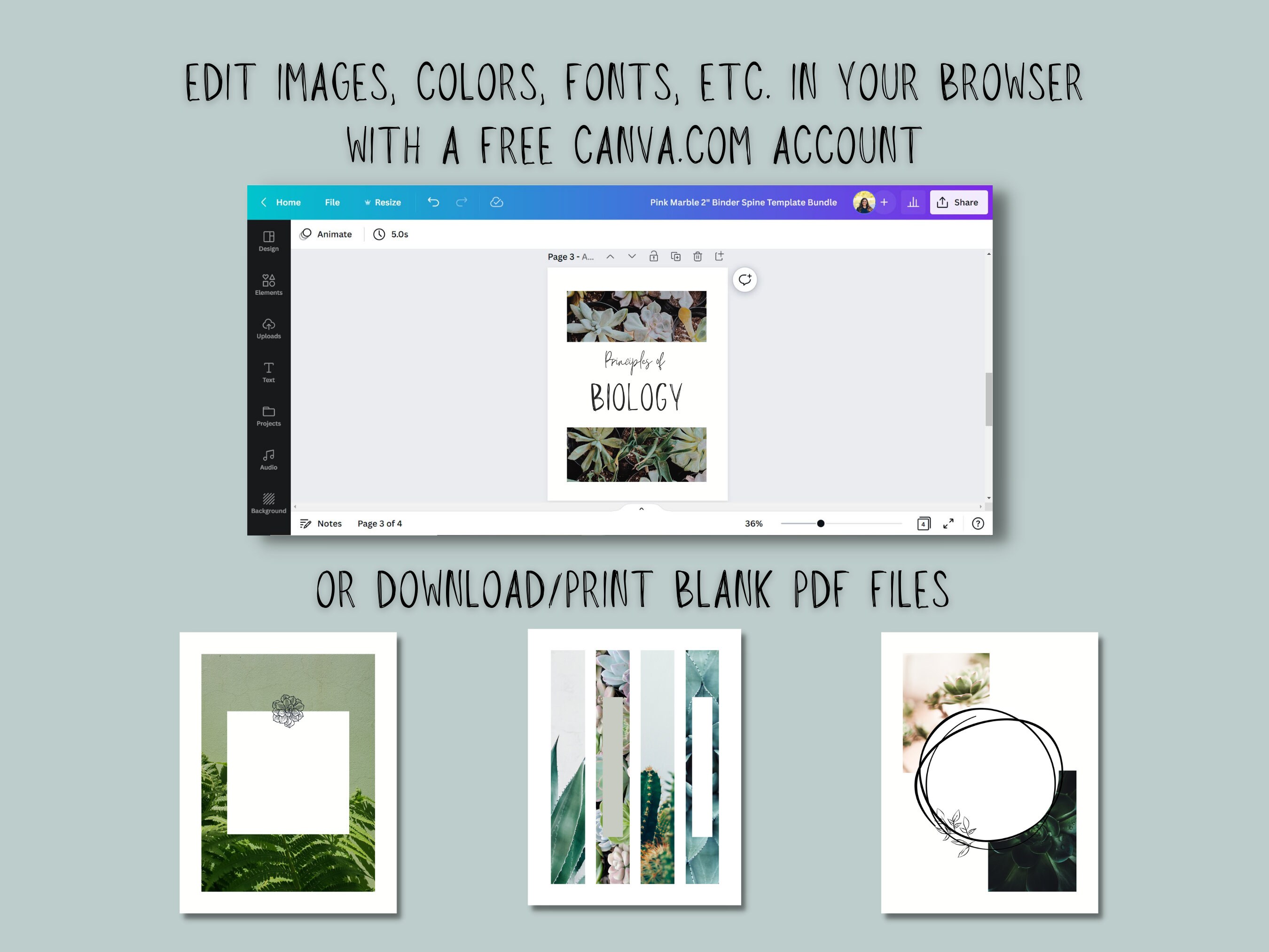 EDITABLE Succulent Binder Cover Bundle for College Students, Teachers ...