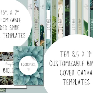 EDITABLE Succulent Binder Cover Bundle for College Students, Teachers ...