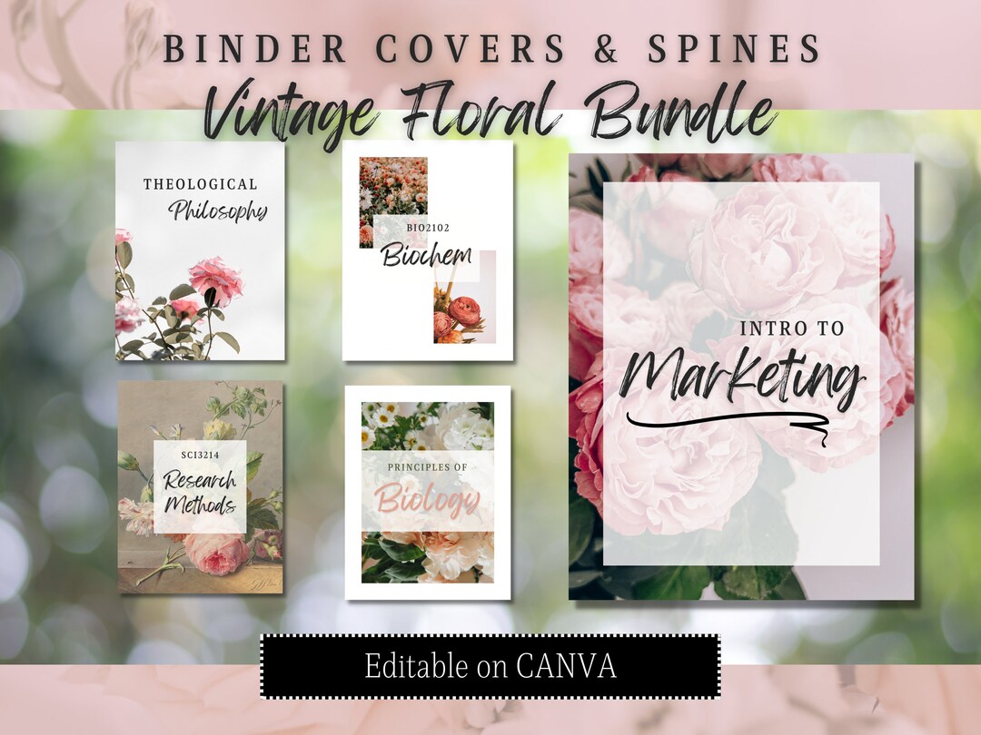 EDITABLE Vintage Floral Binder Covers for College Students, Teachers ...