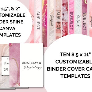 EDITABLE Pink Marble Binder Covers for College Students, Teachers, Back ...