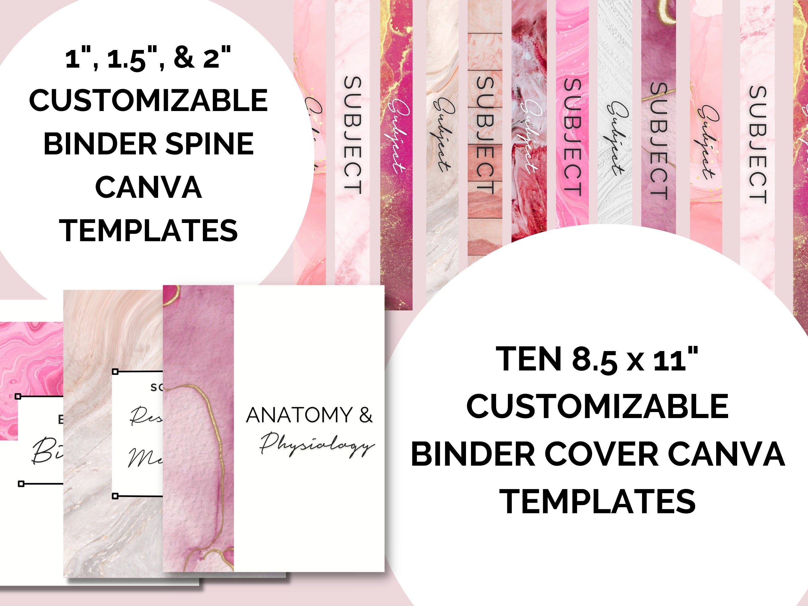 EDITABLE Pink Marble Binder Covers for College Students, Teachers, Back ...