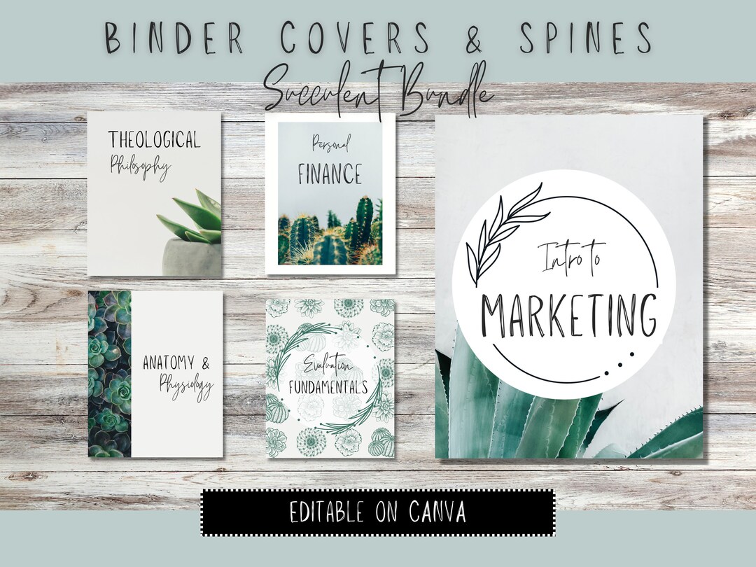EDITABLE Succulent Binder Cover Bundle for College Students, Teachers ...
