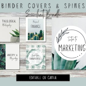 EDITABLE Succulent Binder Cover Bundle for College Students, Teachers ...