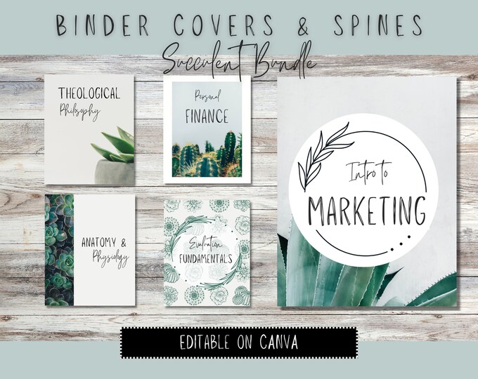 EDITABLE Succulent Binder Cover Bundle for College Students, Teachers ...