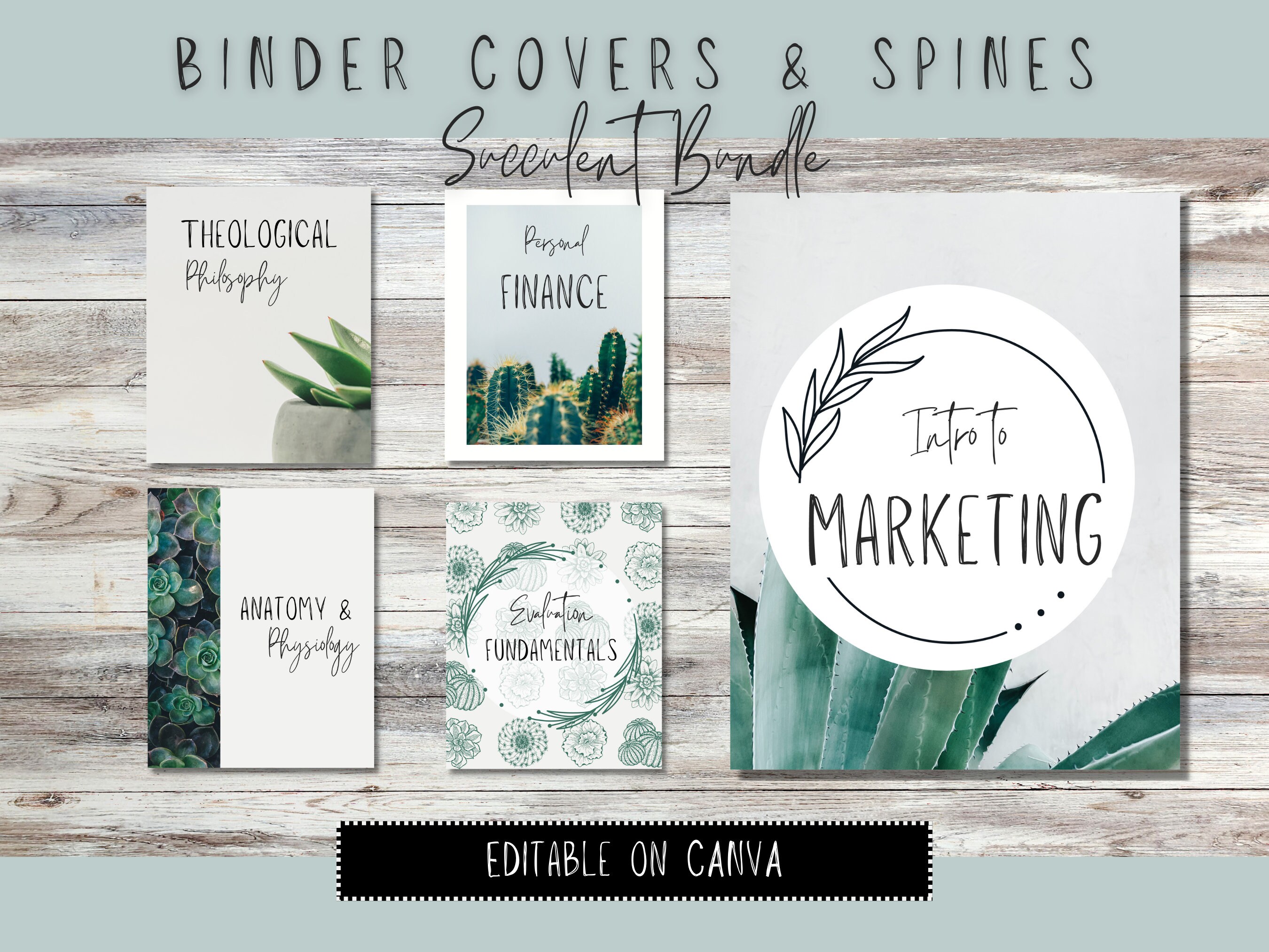 EDITABLE Succulent Binder Cover Bundle for College Students, Teachers ...