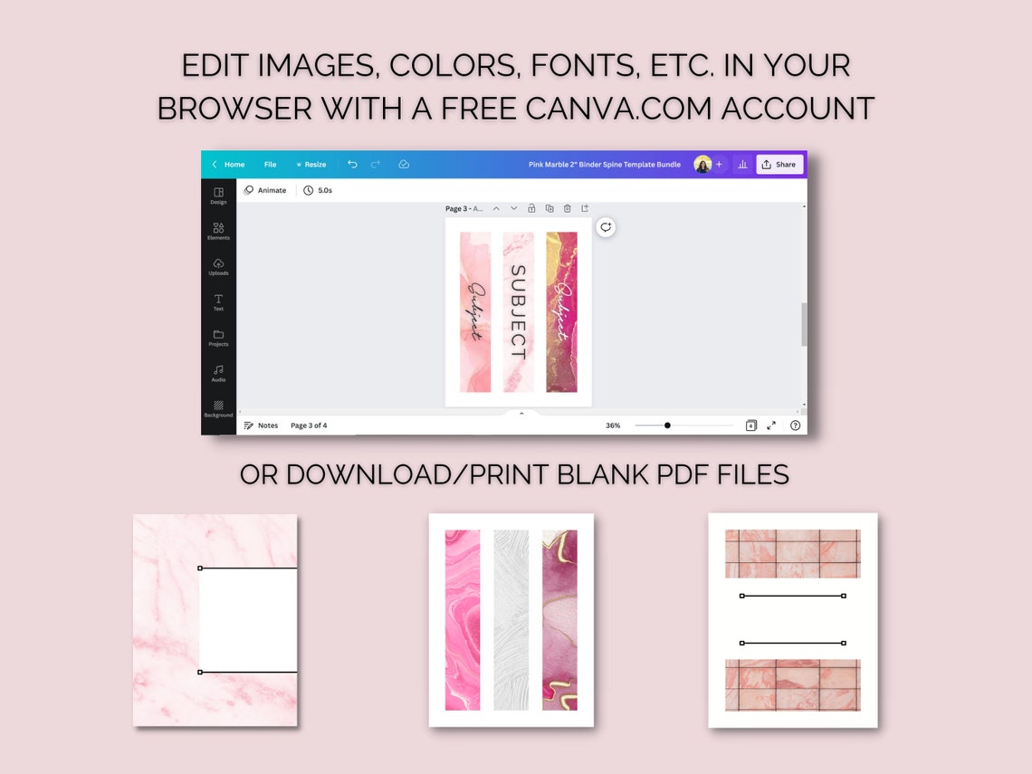 EDITABLE Pink Marble Binder Covers for College Students, Teachers, Back ...