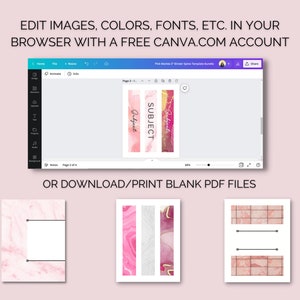 EDITABLE Pink Marble Binder Covers for College Students, Teachers, Back ...