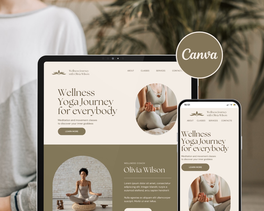Yoga Website Template Canva, Yoga Coach Website Template, Wellness Website Landing Page, Canva ...