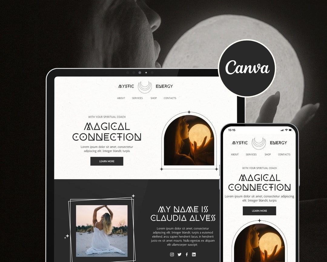 Spiritual Website Template Canva, Mystical Website, Witch Website ...