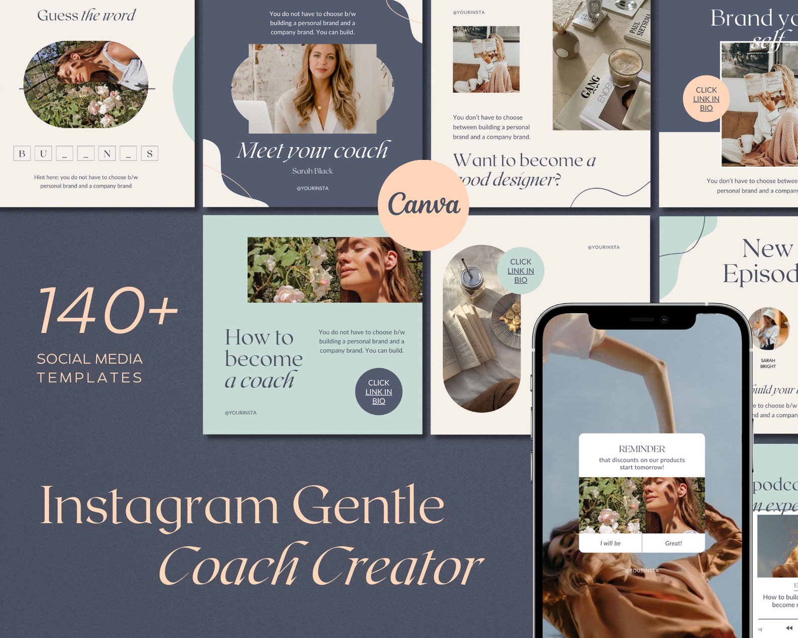 Gentle Coach Instagram Canva Template, Mint Blue Instagram for Coach ...