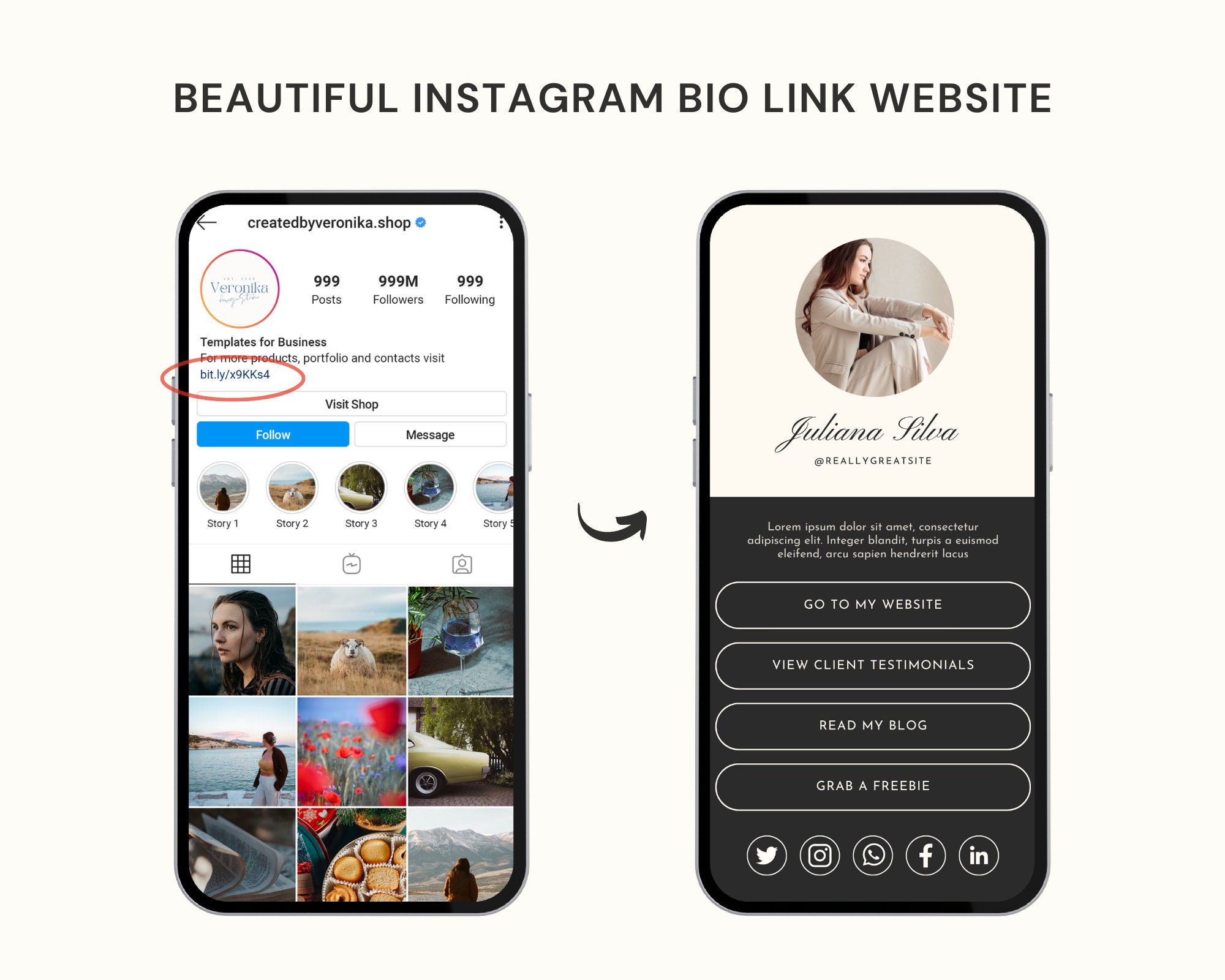 Classy Instagram Link in Bio Template, Minimalist Linktree Template Canva, Landing Page Website ...