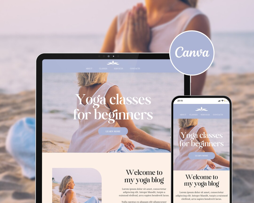 Yoga Website Template Canva, Wellness Website Template, Yoga Coach ...