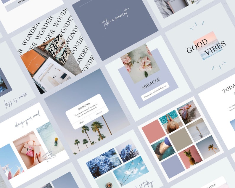 Lifestyle Blog Instagram Post Templates Canva, Social Media Feed, Blue ...
