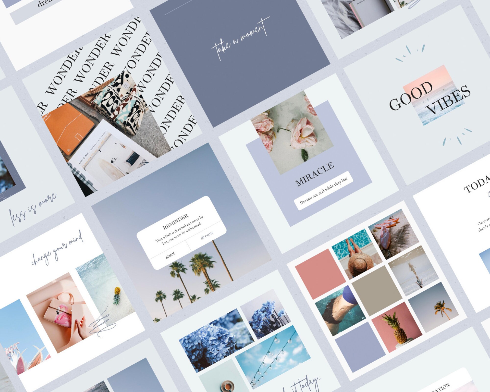 Lifestyle Blog Instagram Post Templates Canva, Social Media Feed, Blue ...