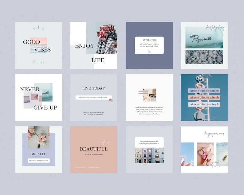 Lifestyle Blog Instagram Post Templates Canva, Social Media Feed, Blue ...