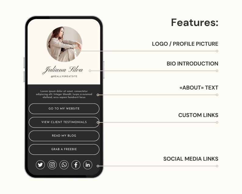 Classy Instagram Link in Bio Template, Minimalist Linktree Template ...