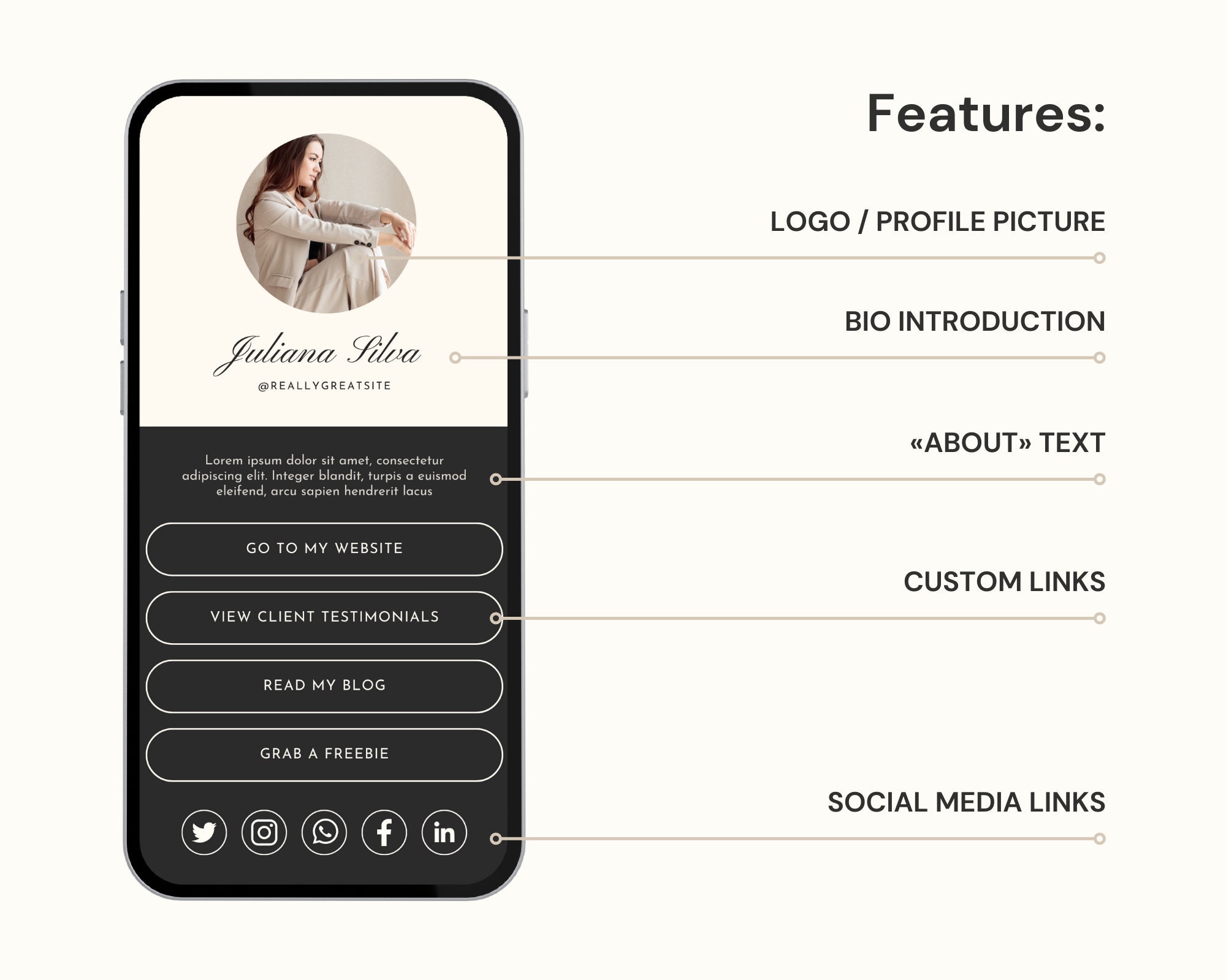 Classy Instagram Link in Bio Template, Minimalist Linktree Template ...