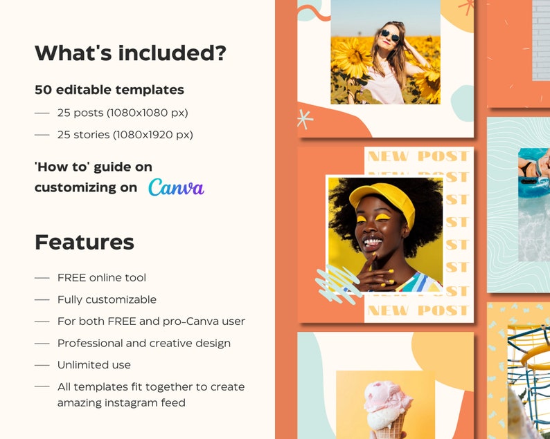 Rainbow Colorful Instagram Canva Templates, Bright Color Social Media ...