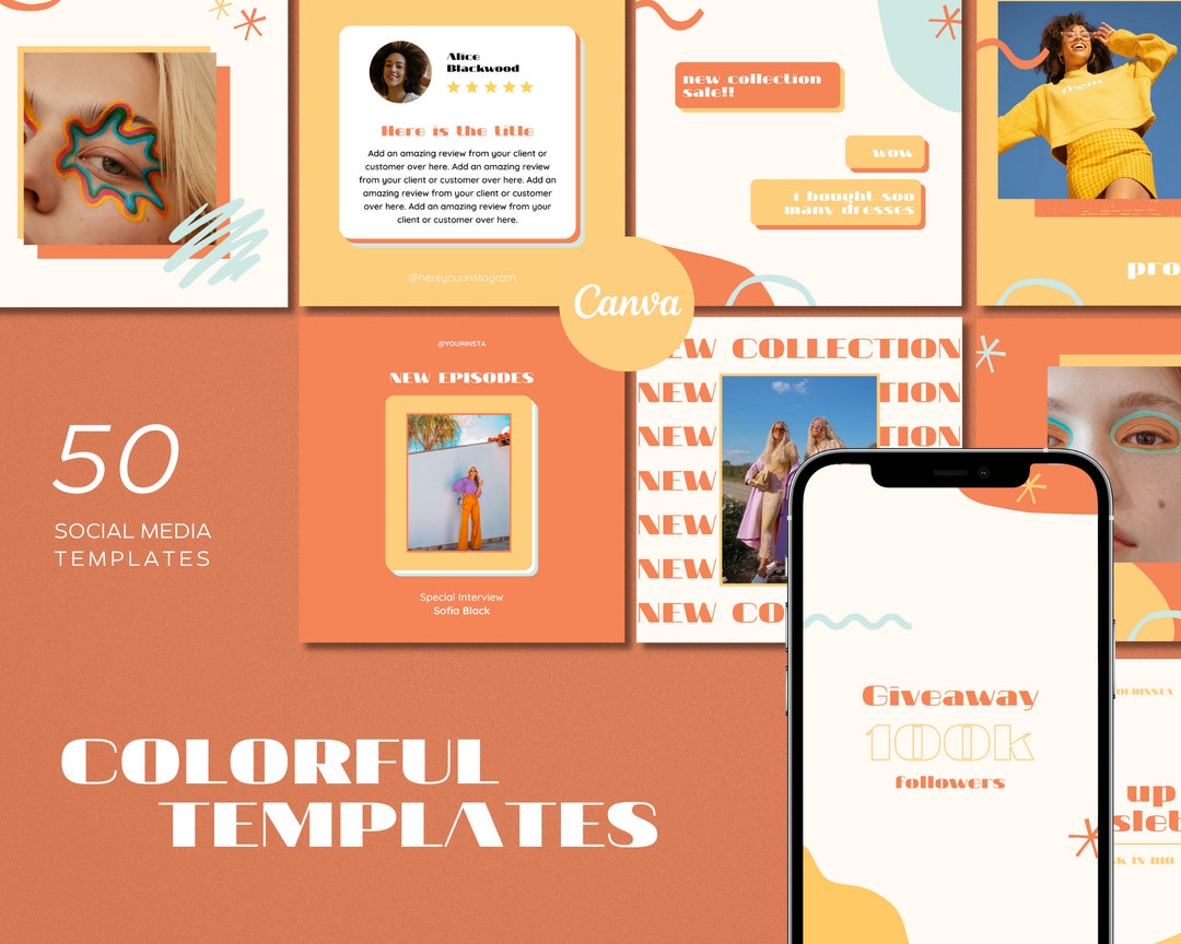 Rainbow Colorful Instagram Canva Templates, Bright Color Social Media ...