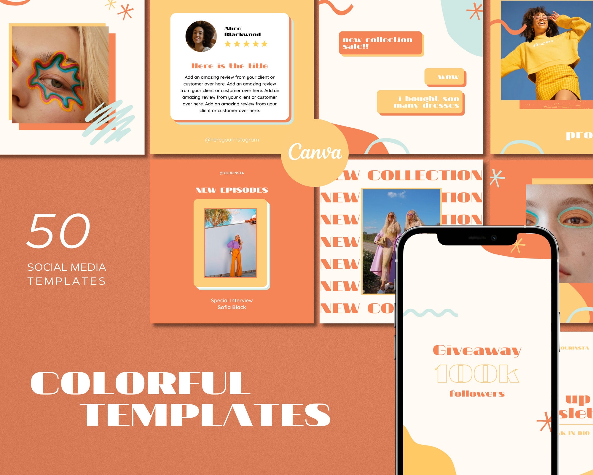 Rainbow Colorful Instagram Canva Templates, Bright Color Social Media ...