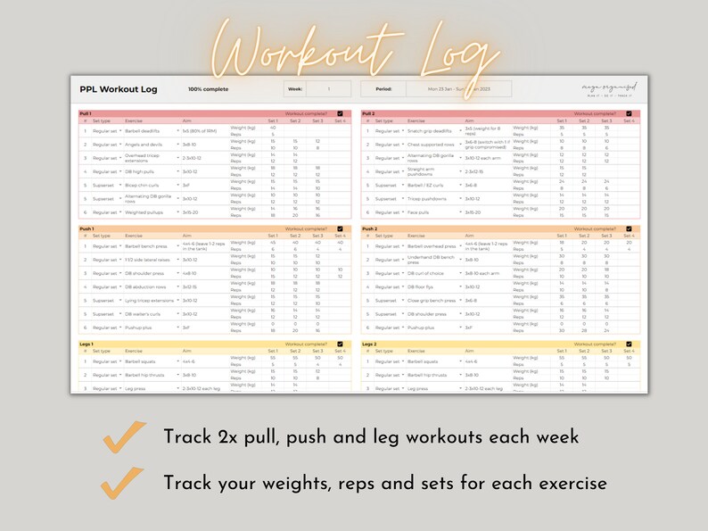 PPL Workout Tracker Spreadsheet (google Sheets) - Etsy