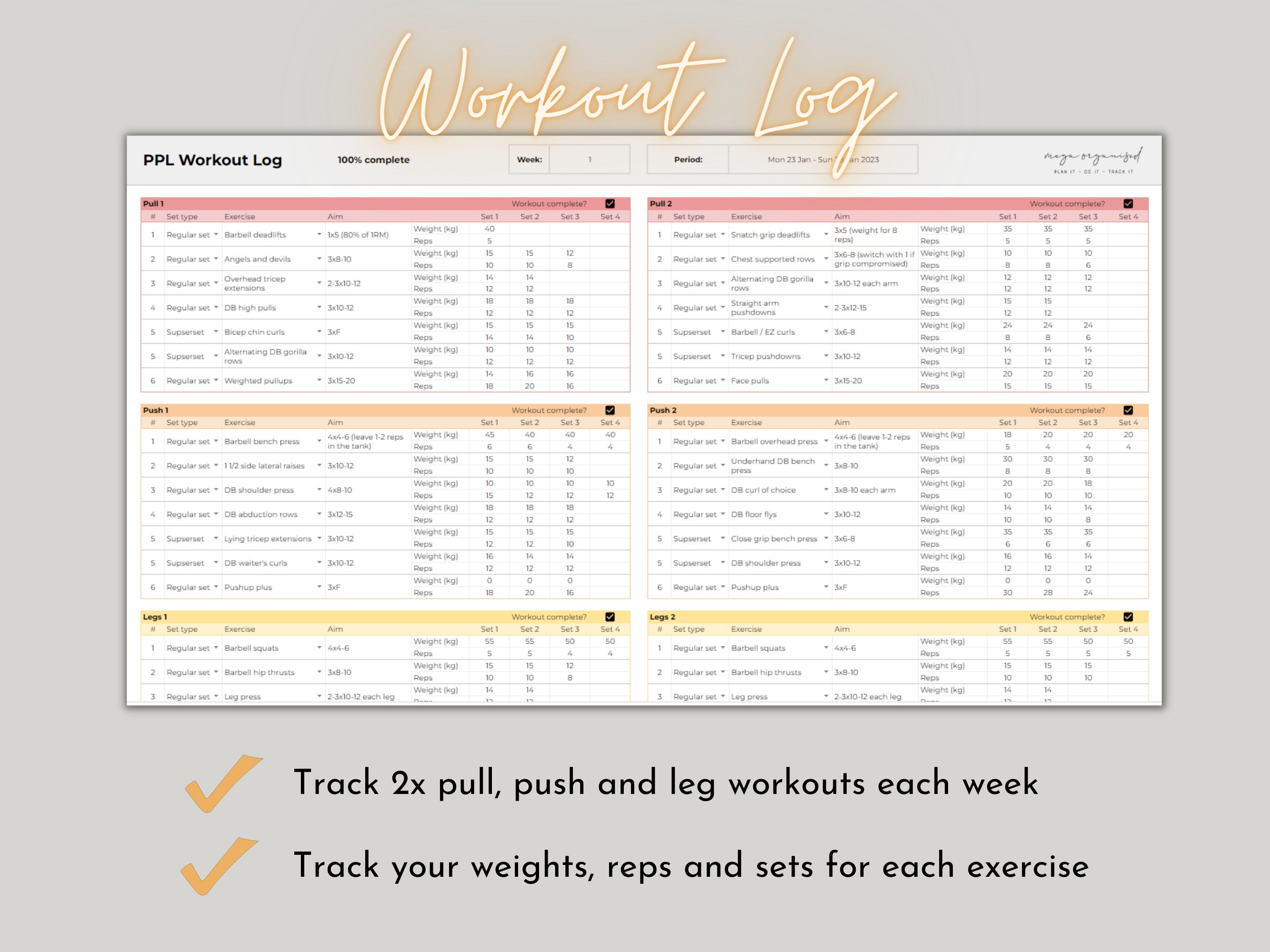 PPL Workout Tracker Spreadsheet (google Sheets) - Etsy
