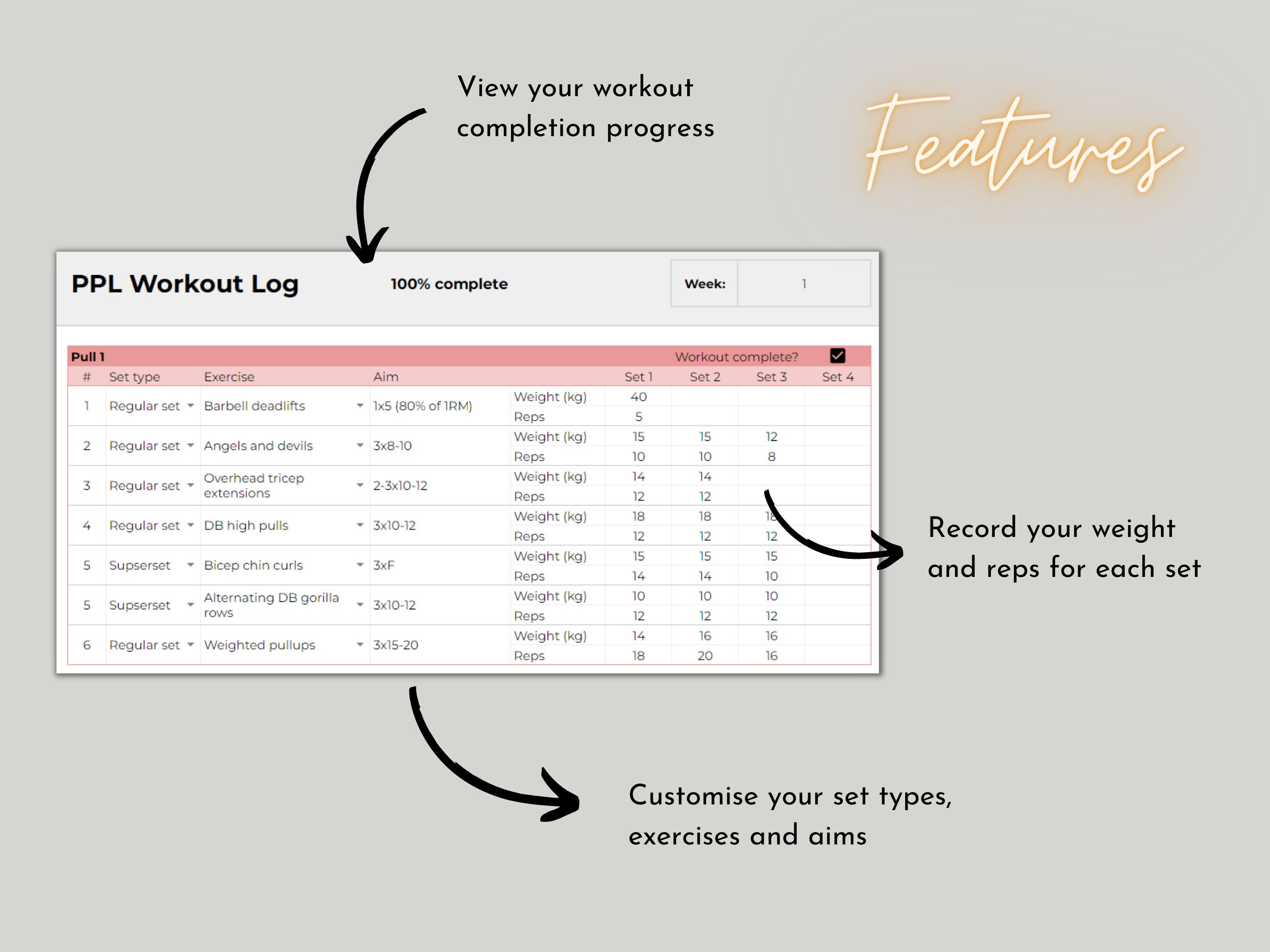 PPL Workout Tracker Spreadsheet (google Sheets) - Etsy