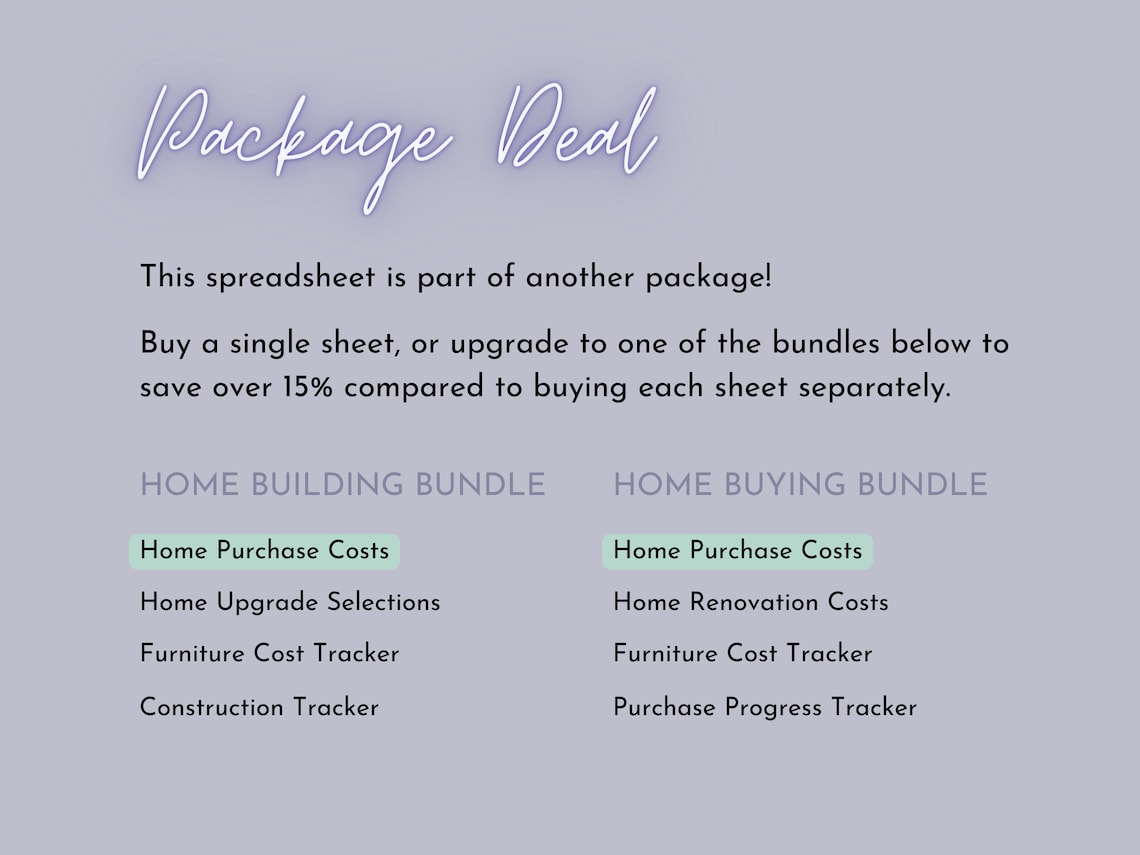 Home Purchase Costs | Google Sheets Spreadsheet Template | House ...