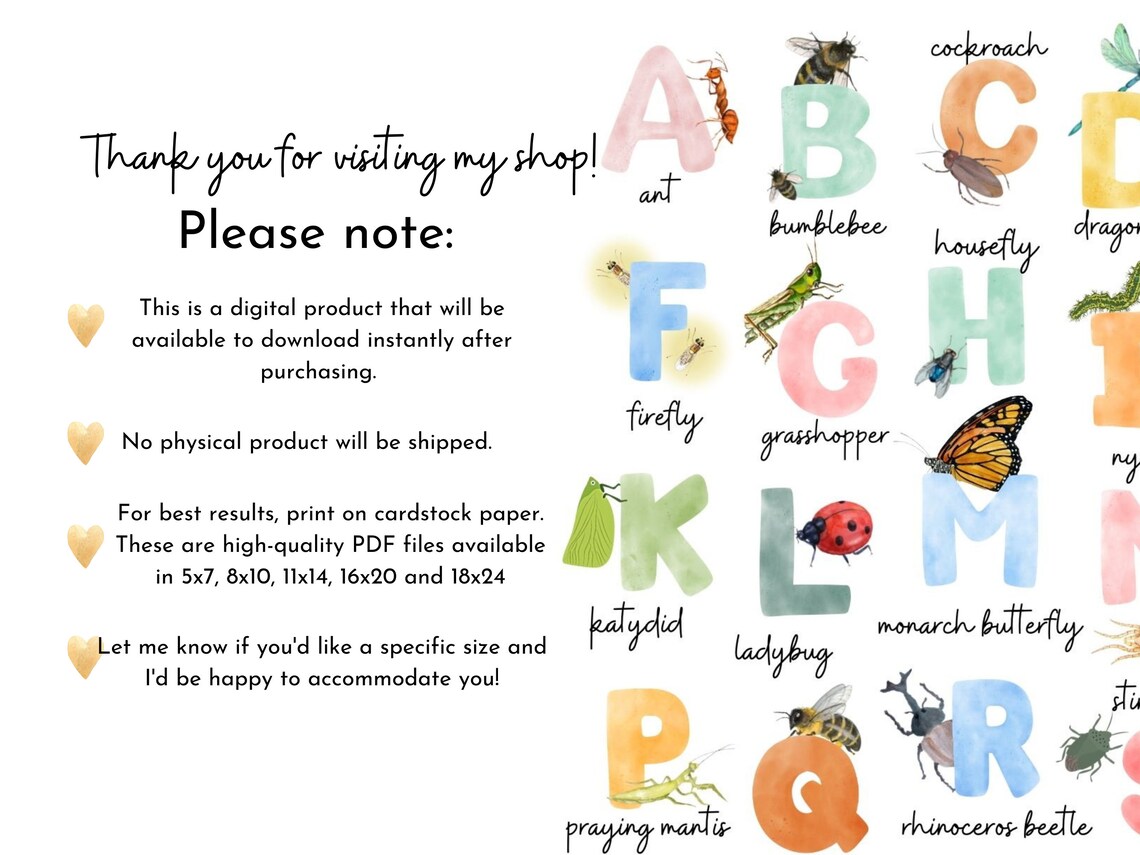 Alphabet Poster Printable, Kids Wall Art, Bug Alphabet Digital Print ...